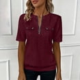 BSDJILFG Half Zip Tops for Women Texture Knit Shirt Dressy Short Sleeve ...