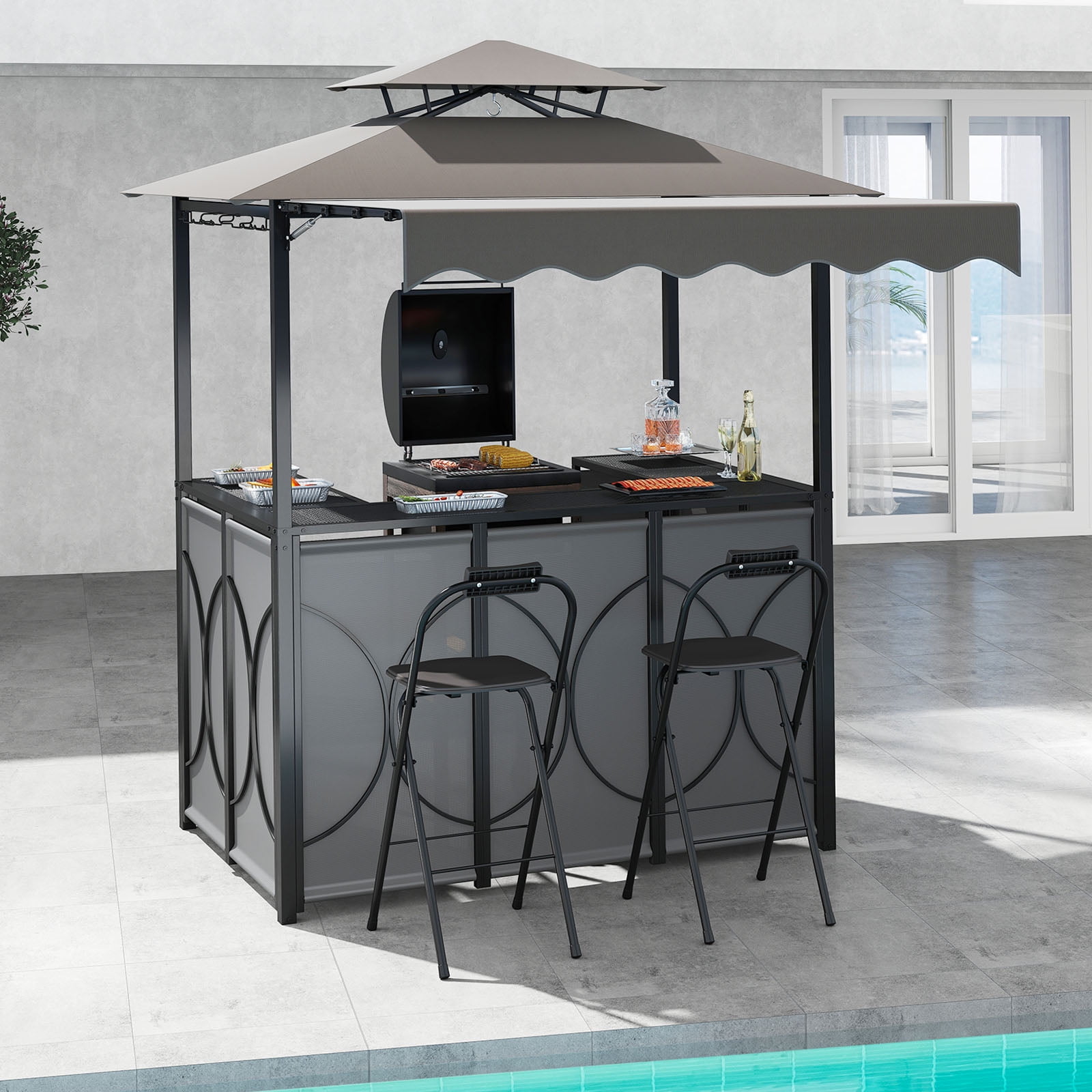 Click here for Gymax 3-Piece Outdoor Bbq Canopy W/ Bar Table & 2... prices