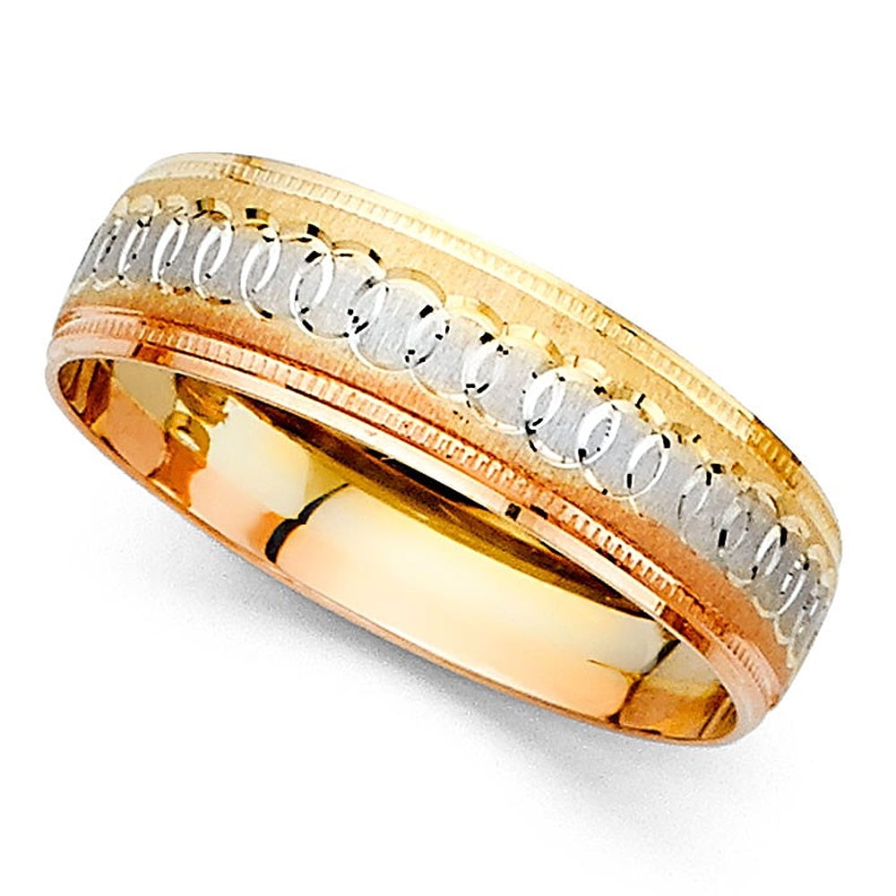 Precious Stars 14K Tri-Color Gold 6-mm Men's Wedding Band - Walmart.com