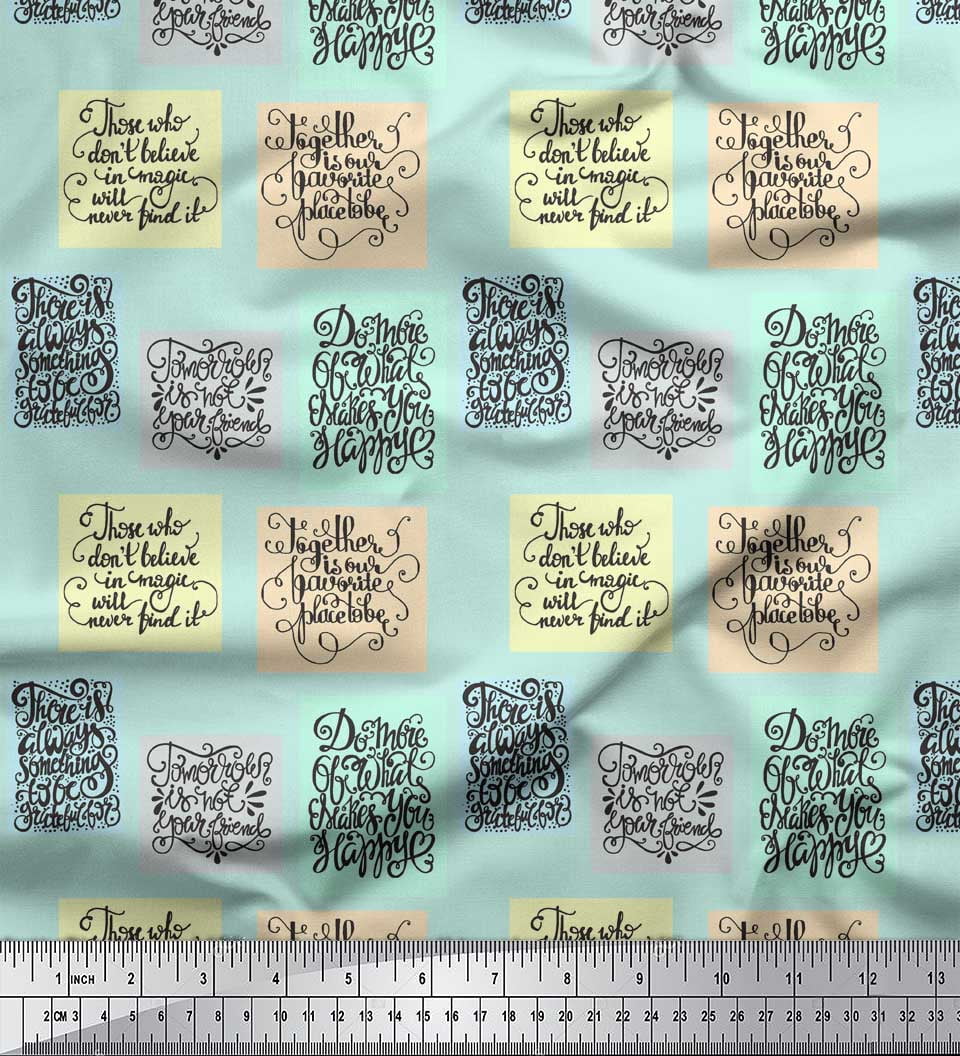 Soimoi Green Rayon Fabric Motivational Quotes Text Print Fabric by the ...