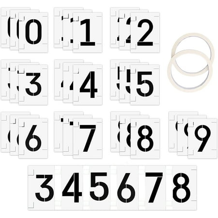 30pcs 4 Inches Curb Number Stencil Kit with 2 Masking Tapes 09 Wall ...