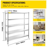 BENTISM Stainless Steel Shelving Adjustable Storage Shelf 5-Tier ...