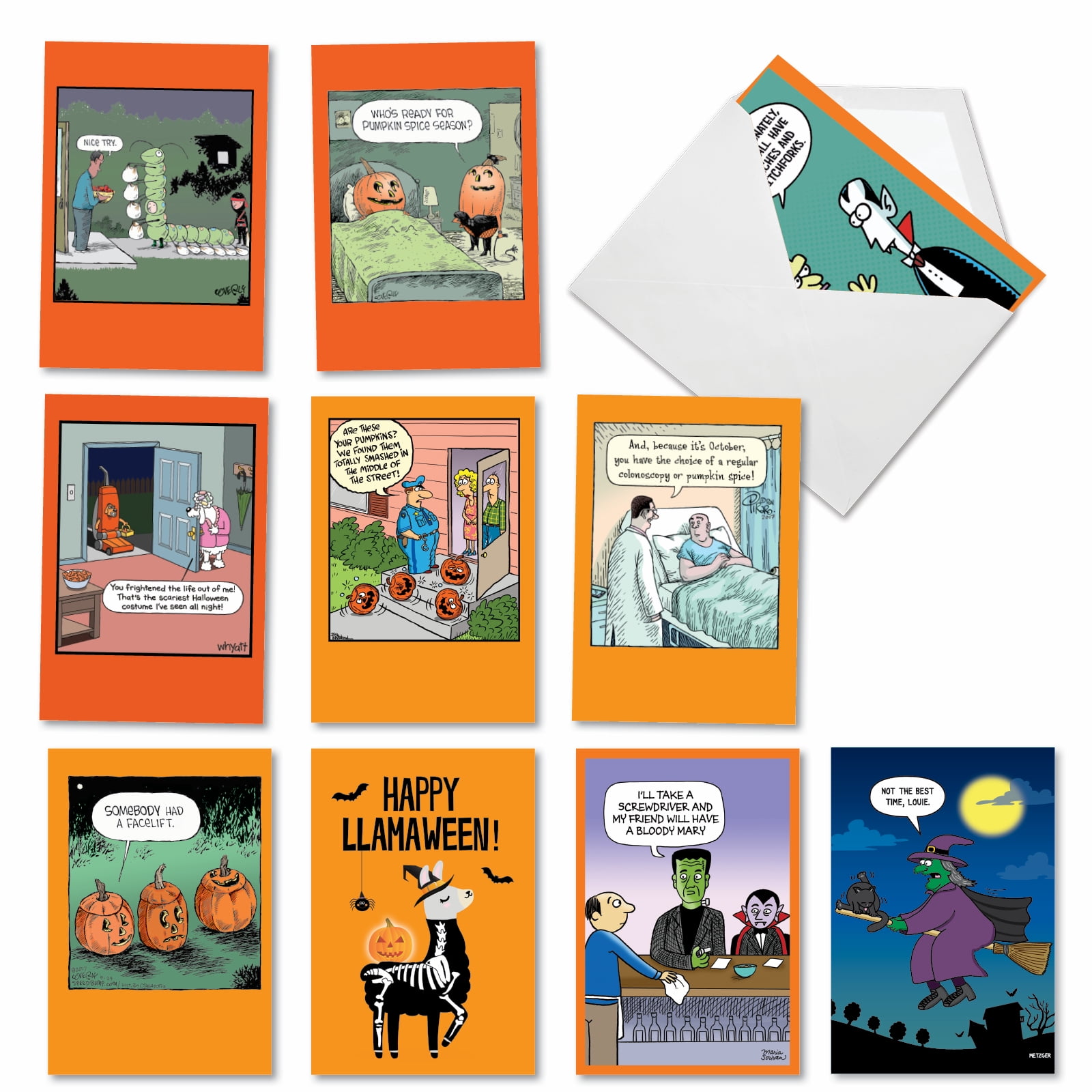 10 Funny Halloween Greeting Cards Pack - Tricks and Treats - AC8841HWG ...