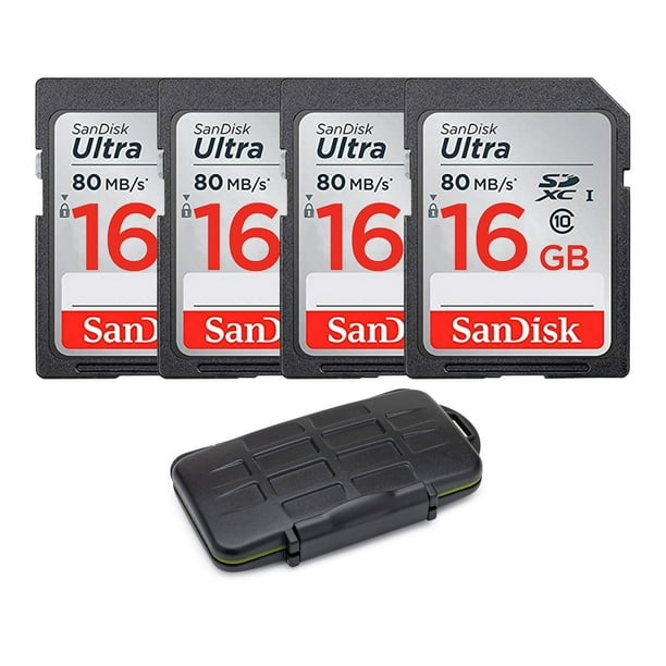 Tarjetas de Memoria SD Ultra SanDisk 16GB Clase 10 con Estuche de Almacenamiento Koah Pro ...