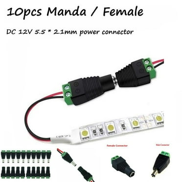 Guy-Tech 10 Pairs 12V Male+Female 2.1x5.5MM DC Power Jack Plug Adapter ...