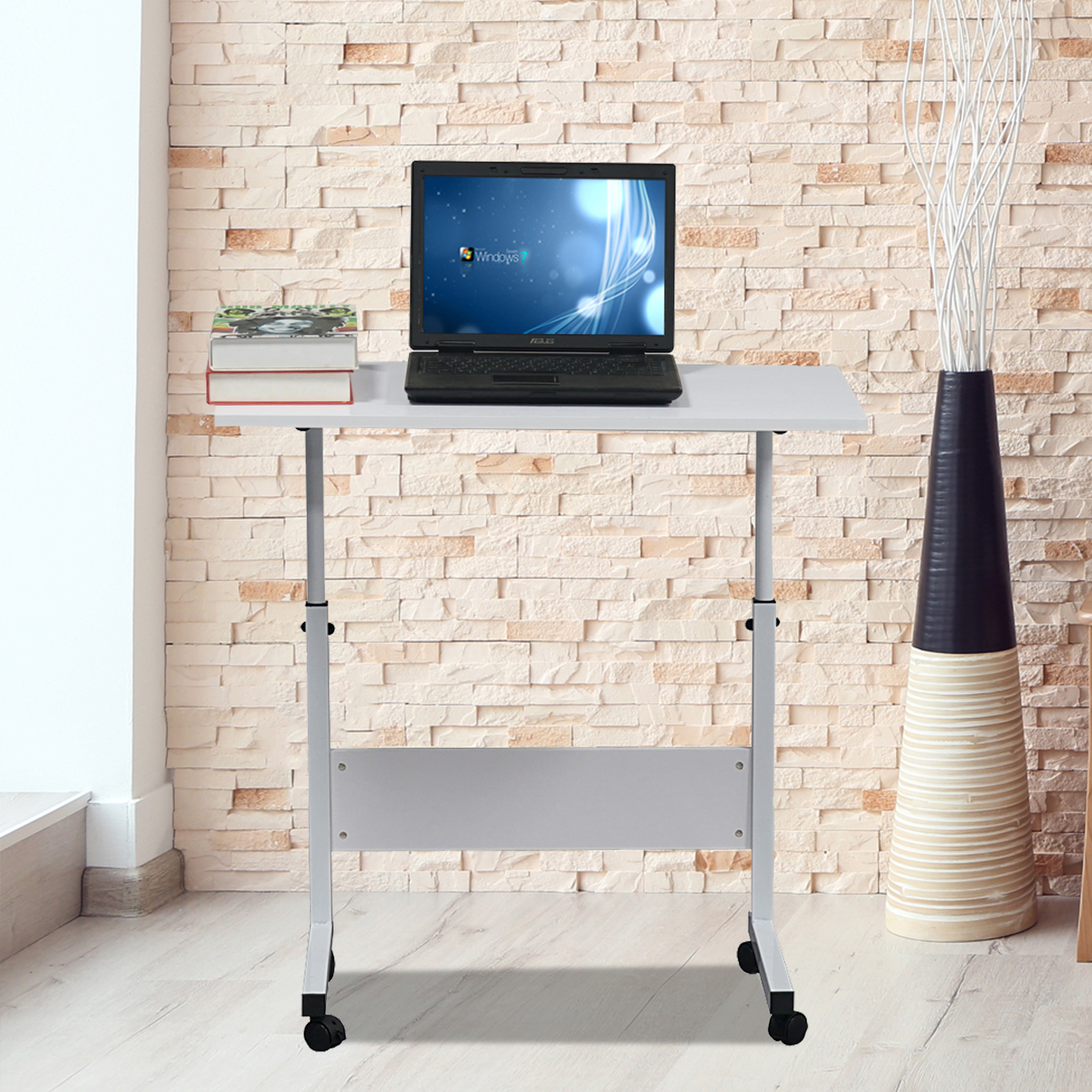 Hassch Side Table Height-adjustable Computer End Table with Move Wheels ...