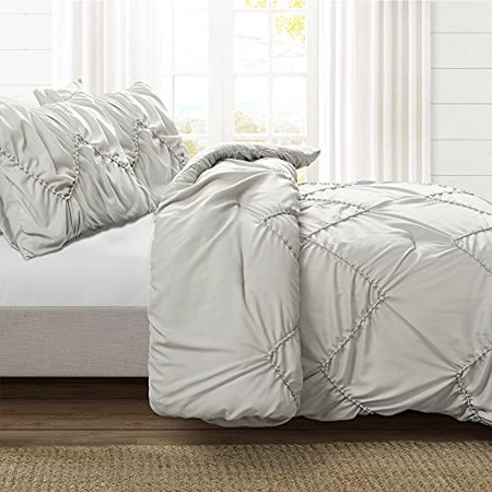 Lush Decor Ruched Chevron 3 Piece Comforter Set, King, Light Gray ...