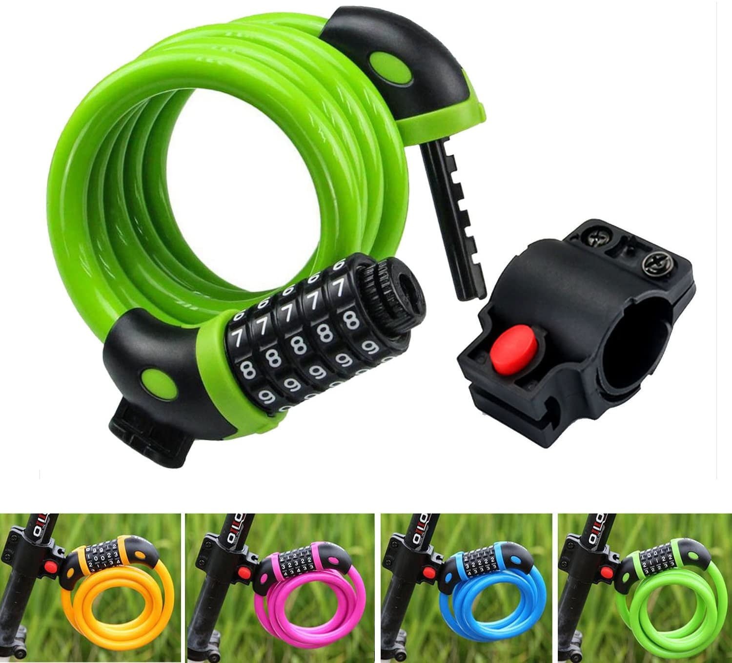 Candado para bicicleta de alta seguridad Candado de cable en espiral con combinación reiniciable ...