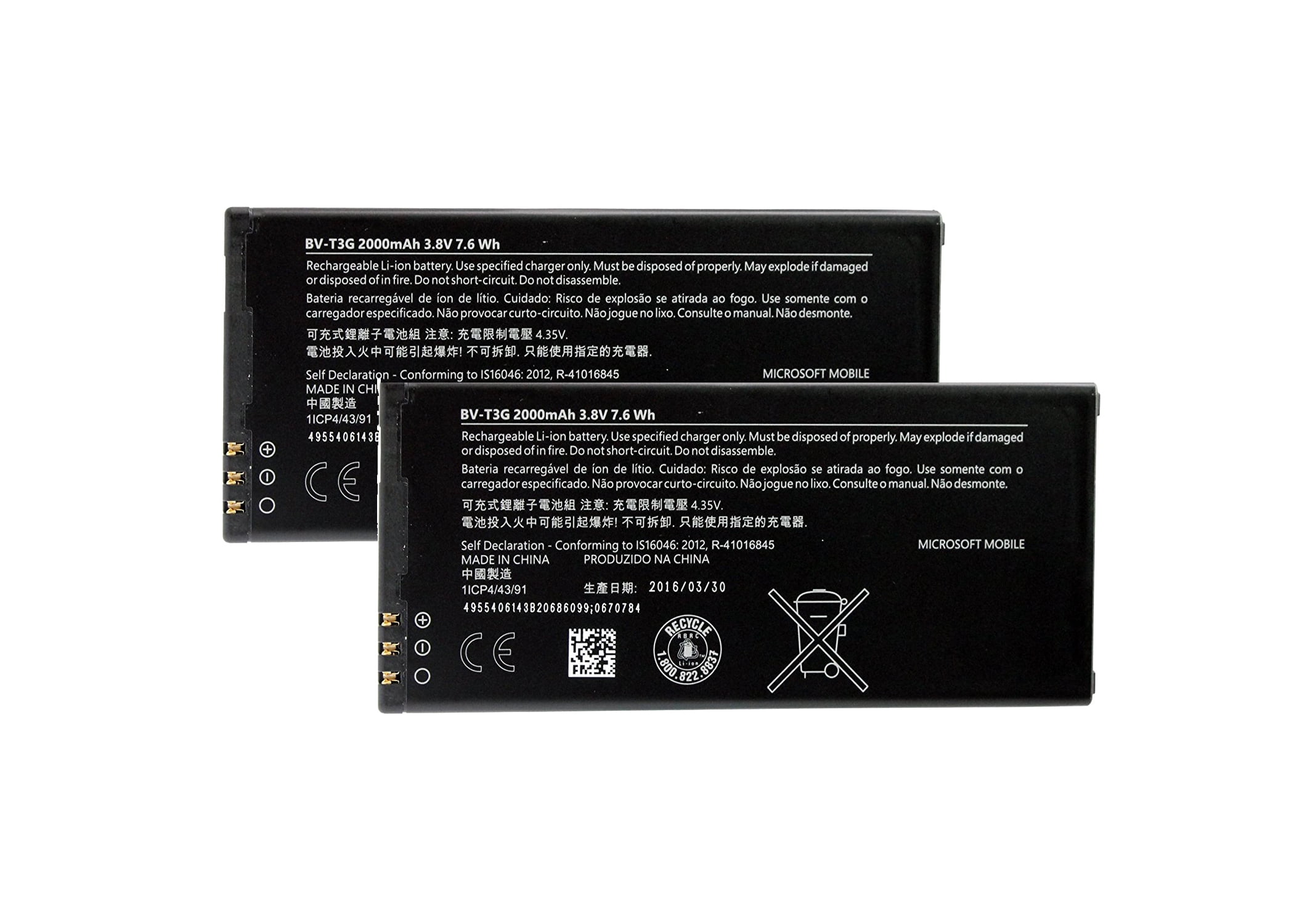 Genuine Nokia Battery 2x BVT3G 2000mAh 3.8V 7.6Wh For Nokia / Microsoft ...