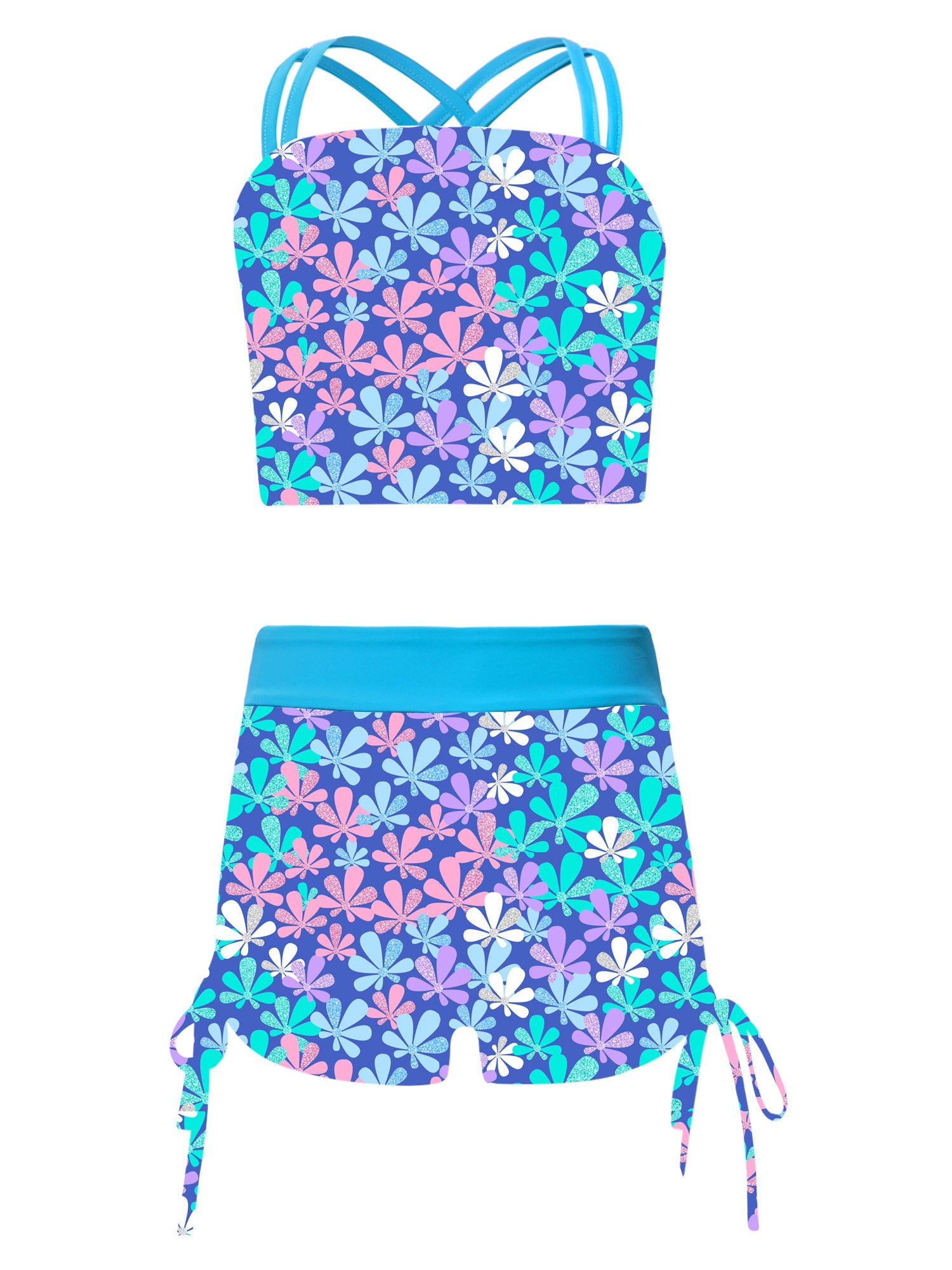 CHICTRY Girls 2Pcs Swimsuit Flowers Butterflies Print Crop Top with ...