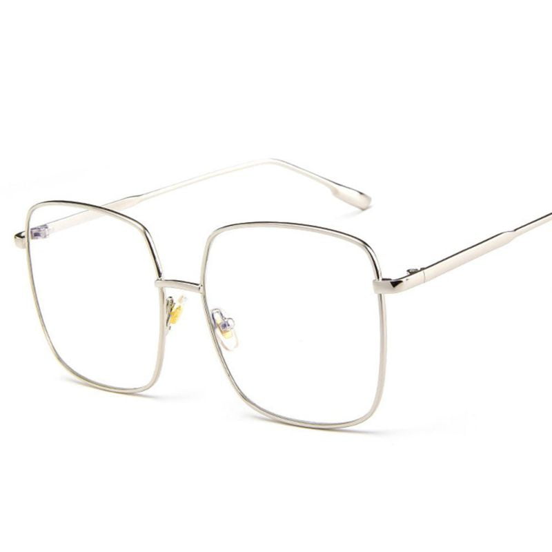 Classic Metal Square Full Frame PC Clear Oversized Lens Retro Glasses ...