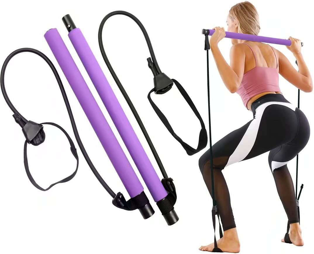 Purple - 1 piece Pilates bar set with resistance band, adjustable ...
