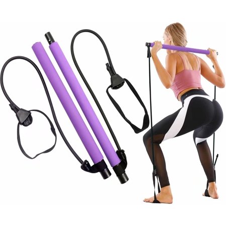 Purple - 1 piece Pilates bar set with resistance band, adjustable ...