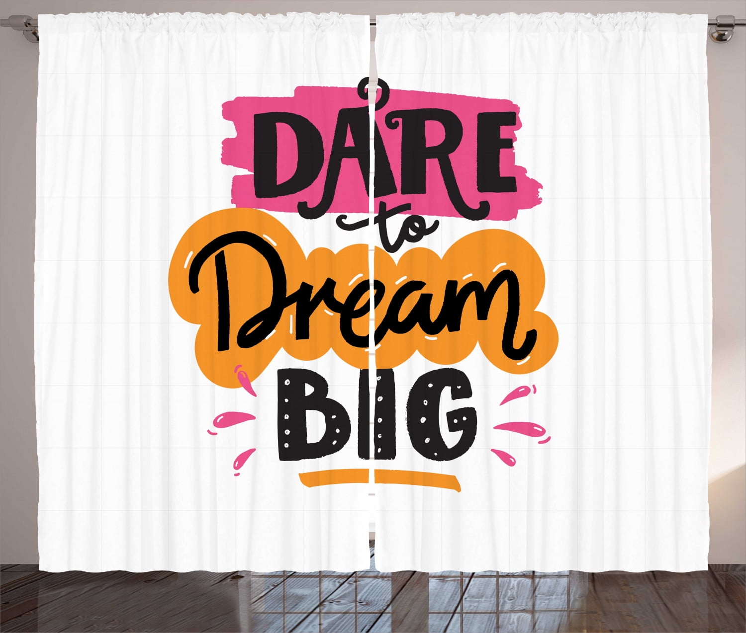 Dream Curtains 2 Panels Set, Dare to Dream Big Lettering Positive ...