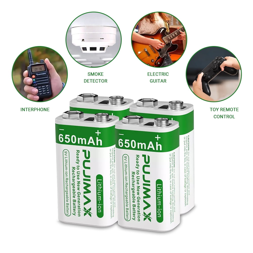 Zengest 9v Rechargeable Batteries 4-Pack, 650mAh 9 Volt Battery ...