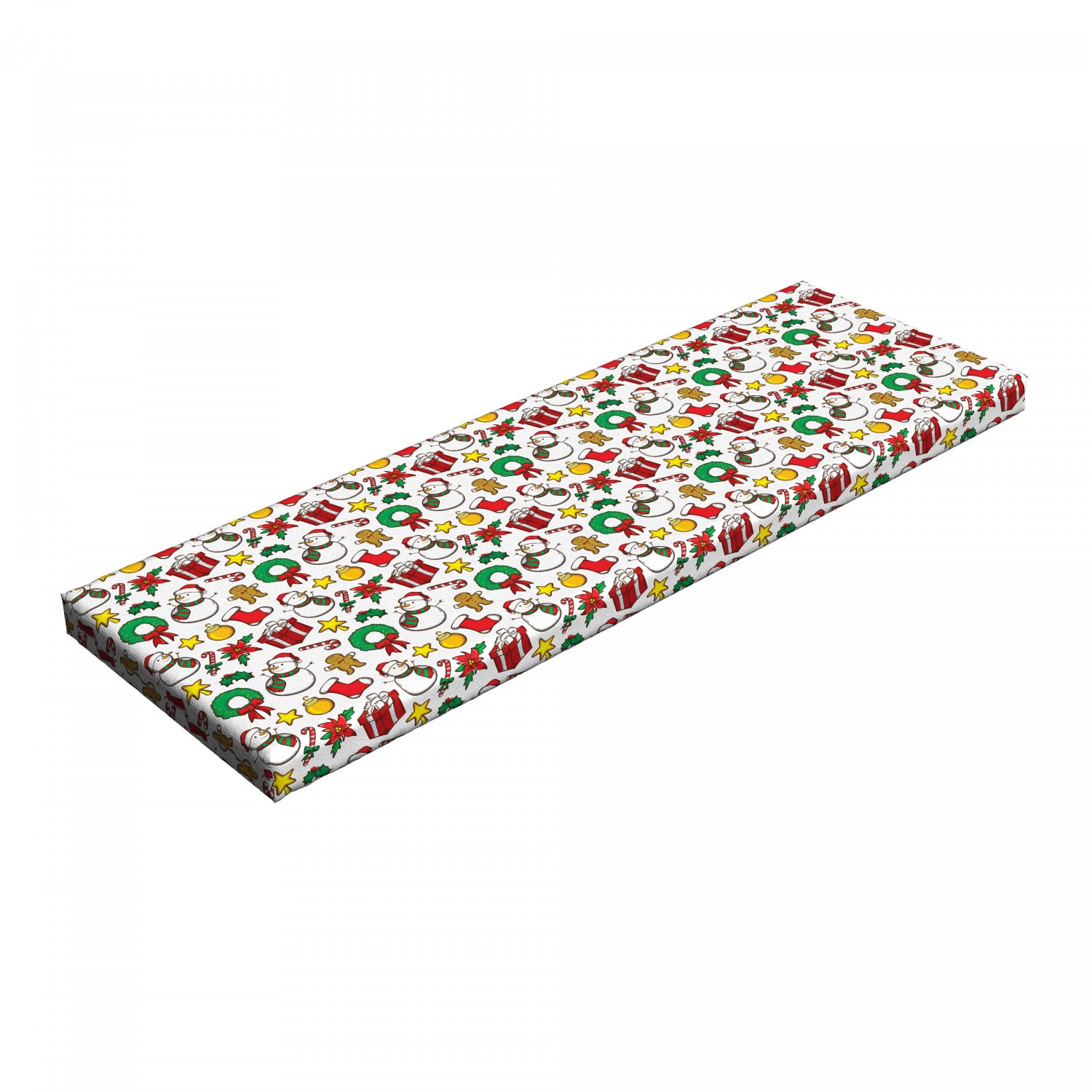Christmas Bench Pad, Celebration of Xmas Garland Candy Cane Snowman ...