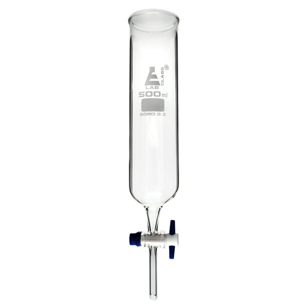 Dropping Funnel, 500ml, Cylindrical - Open top with PTFE Key Stopcock - Borosilicate Glass ...