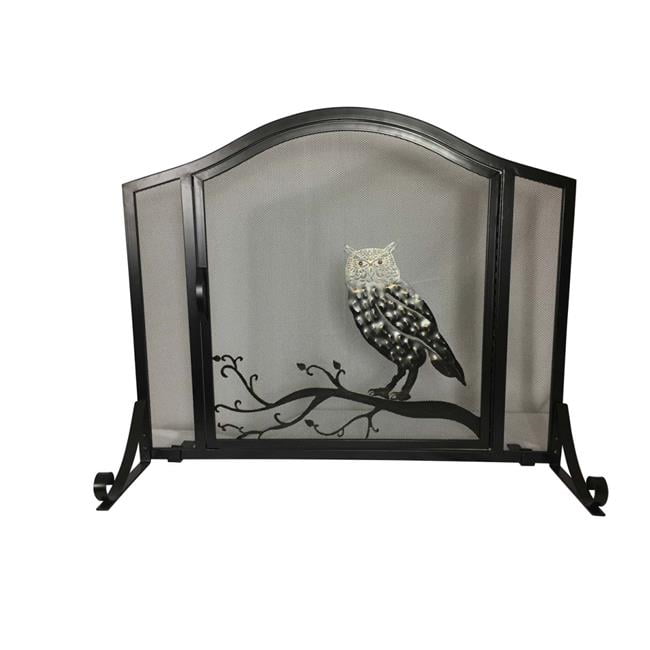 Dagan S151 Owl Design Wrought Iron Arched Panel Screen with Door, Black ...