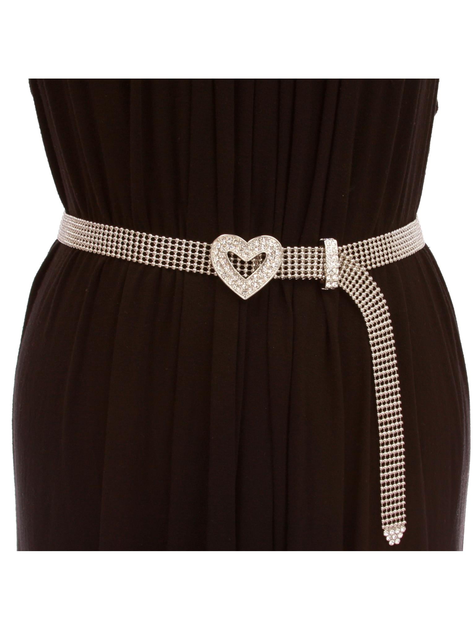3/4" Rhinestone Open Heart Metal Ball Chain Belt - Walmart.com