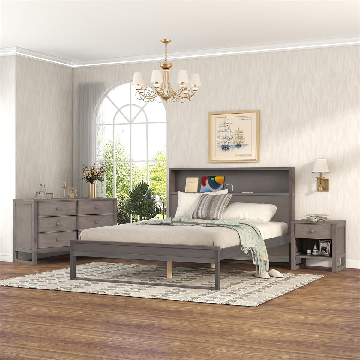 3-Pieces Bedroom Furniture Set,Wood Bedroom Set Including Queen Size ...