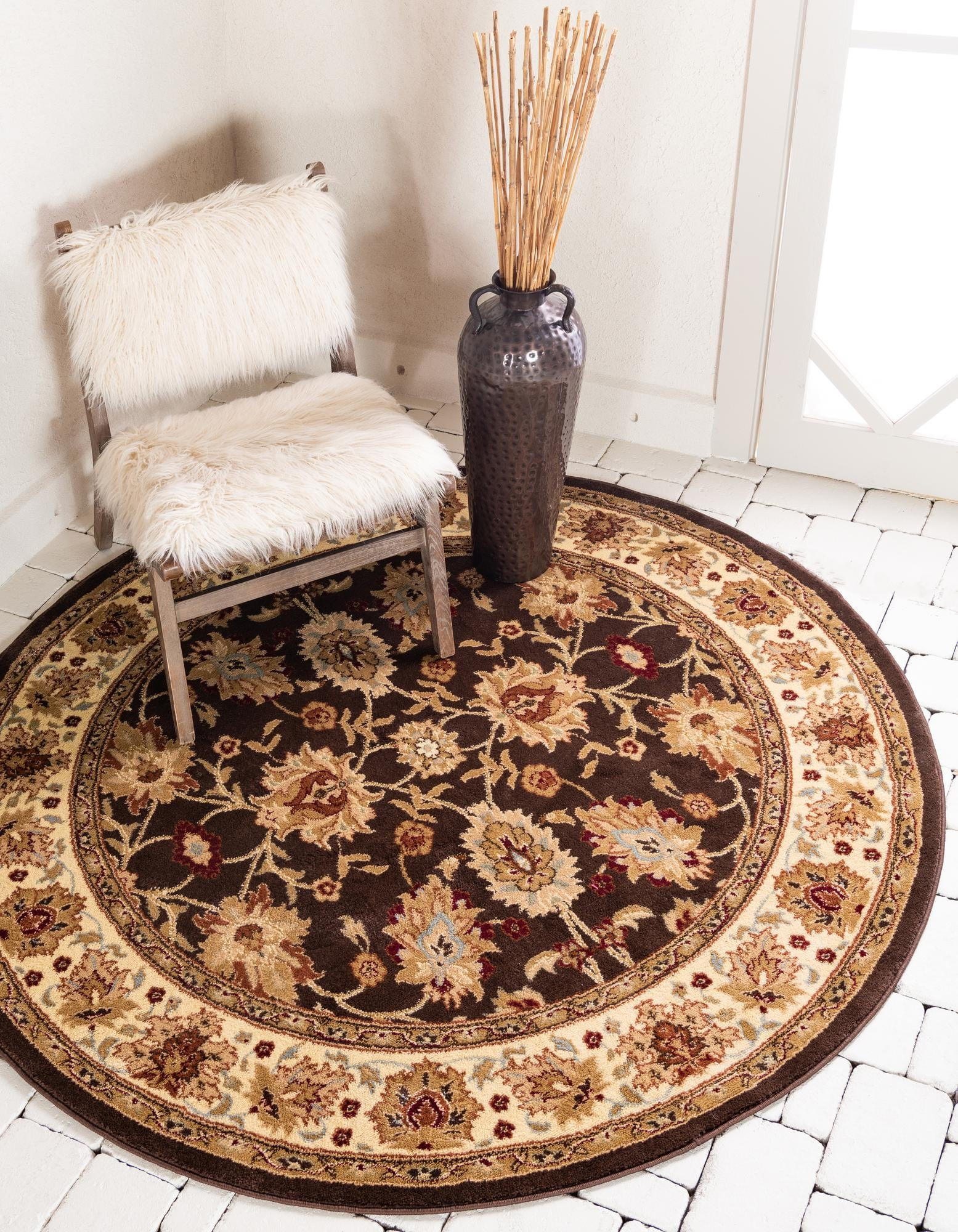 Rugs.com Aditi Collection Rug – 6' Round Brown Low Rug Perfect For ...