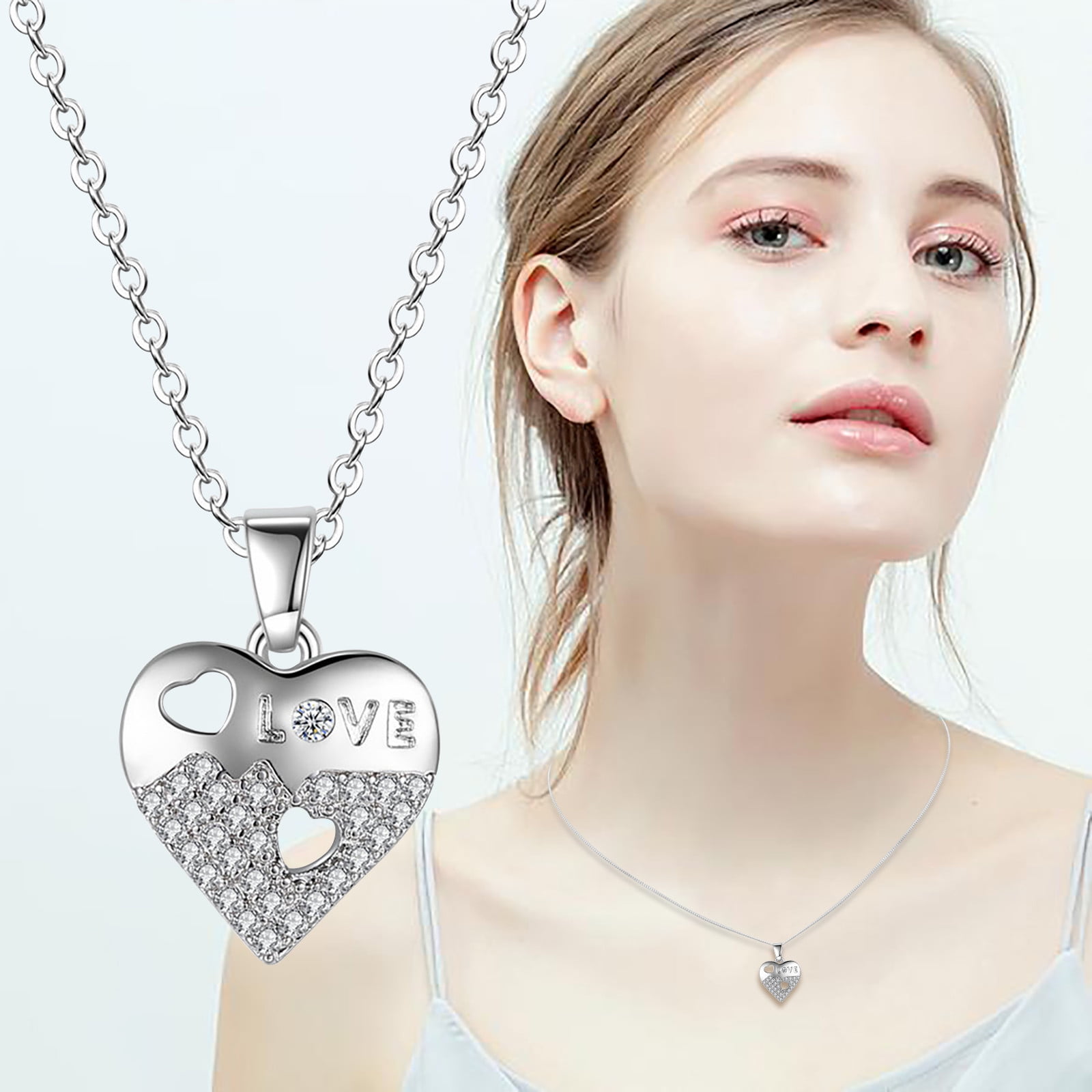 Keusn Diamond Necklace Woman Beating Dazzling Heart Shaped Diamond