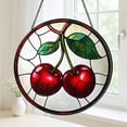 Cherry Fruit Stained Glass Suncatcher Window Hanging Decor, Colorful ...