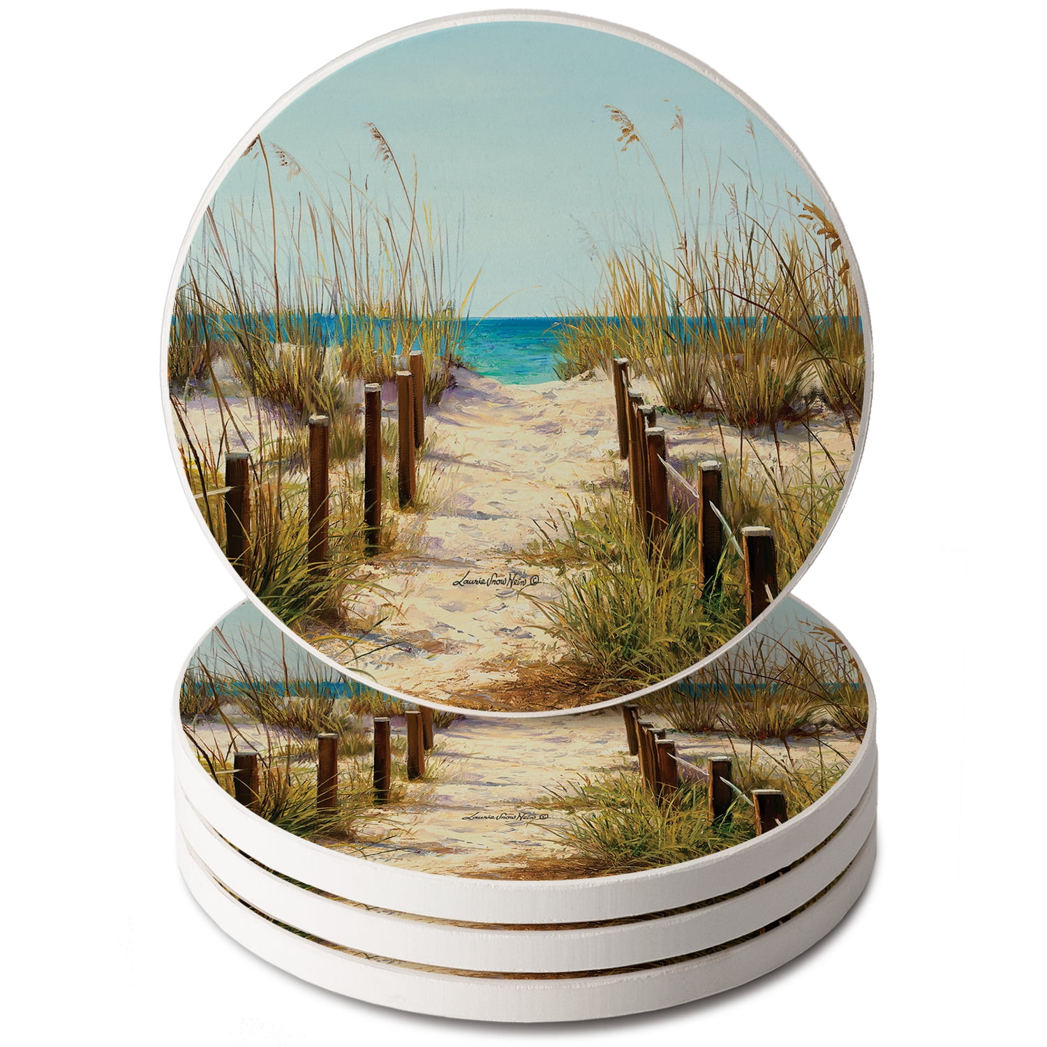 CounterArt "Beach Path" Colorful Round Absorbent Stone Coaster 4 Pack ...