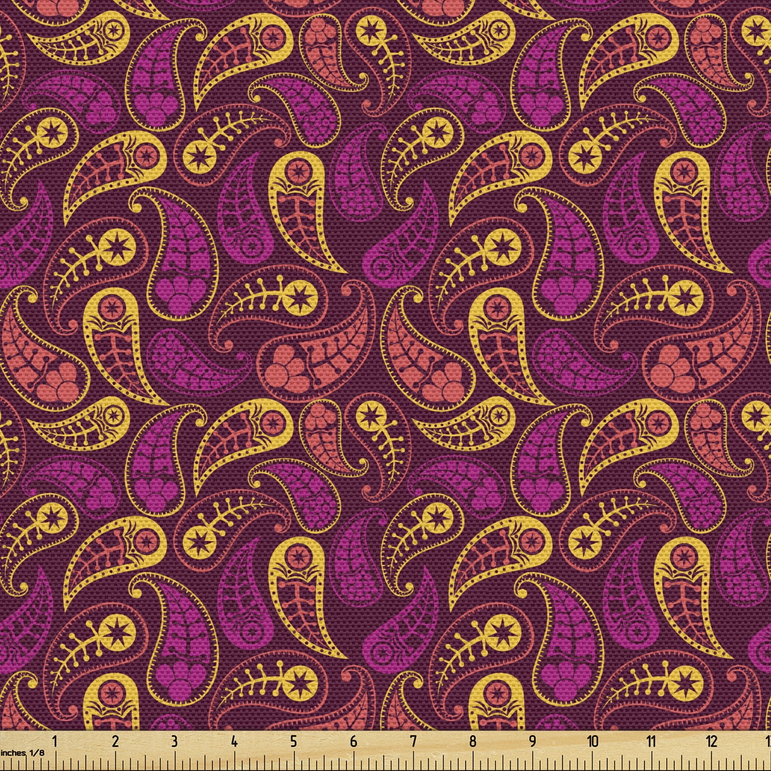 Brown Paisley Fabric by the Yard, Traditional Persian Damask Art ...