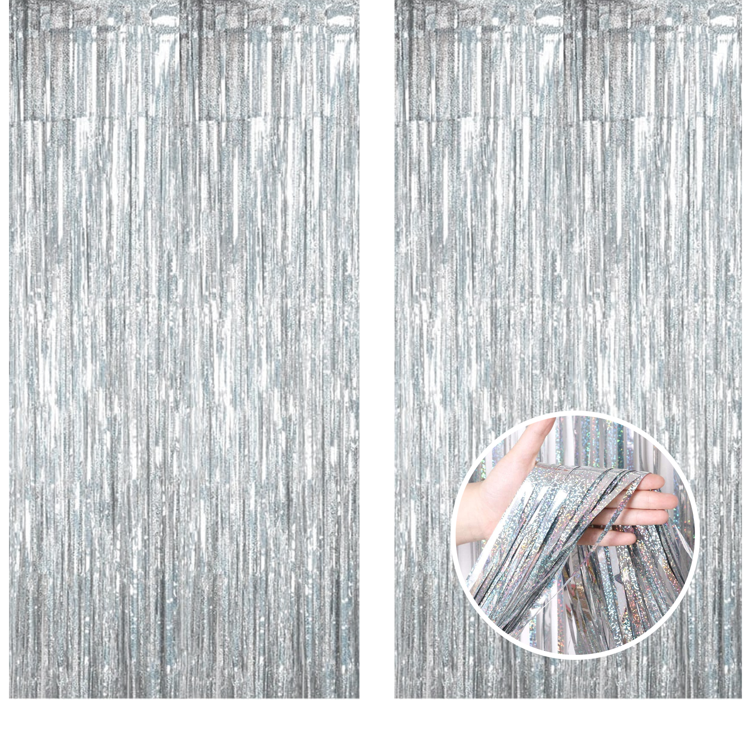 Silver Metallic Tinsel Foil Fringe Curtains,3.3ft x 6.6ft Silver Photo ...