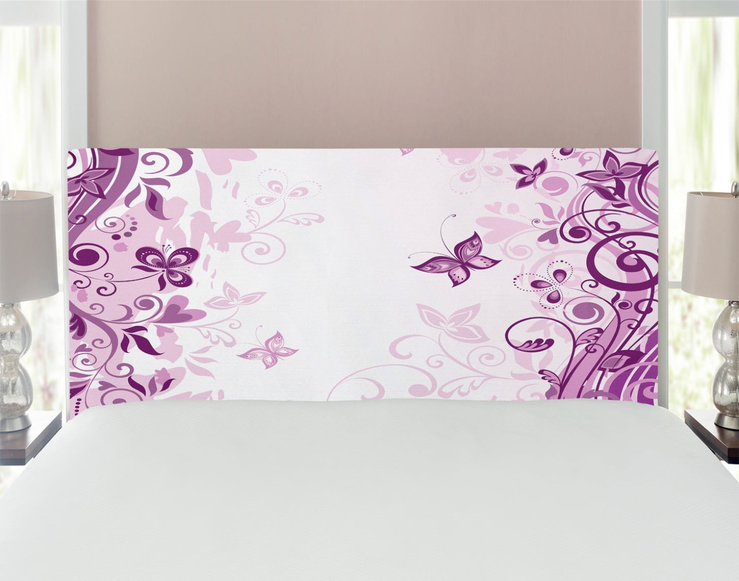 Butterfly Headboard, Illustration of Butterflies with Swirling Flowers ...