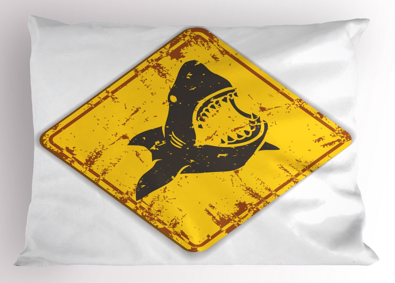 Shark Pillow Sham Caution Shark Sign Sharp Teeth Animal Ocean Danger Do ...