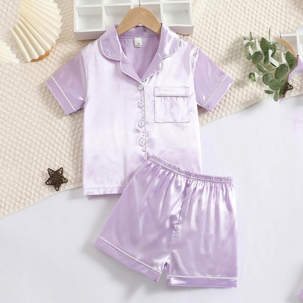 GYRATEDREAM Kids Satin Pajamas Set, Short Sleeve Button-Down Sleepwear ...