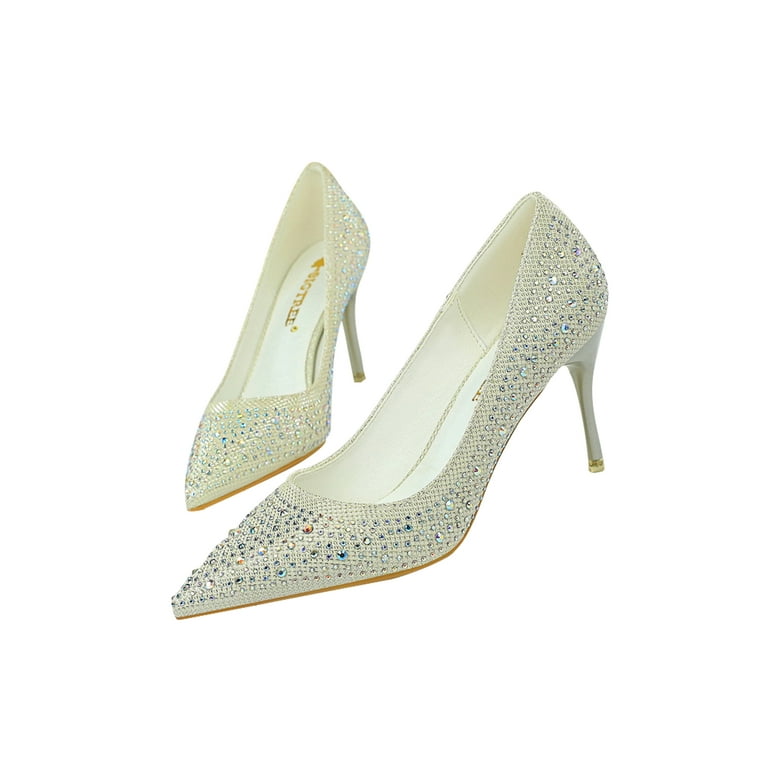 White Heels With Rhinestones