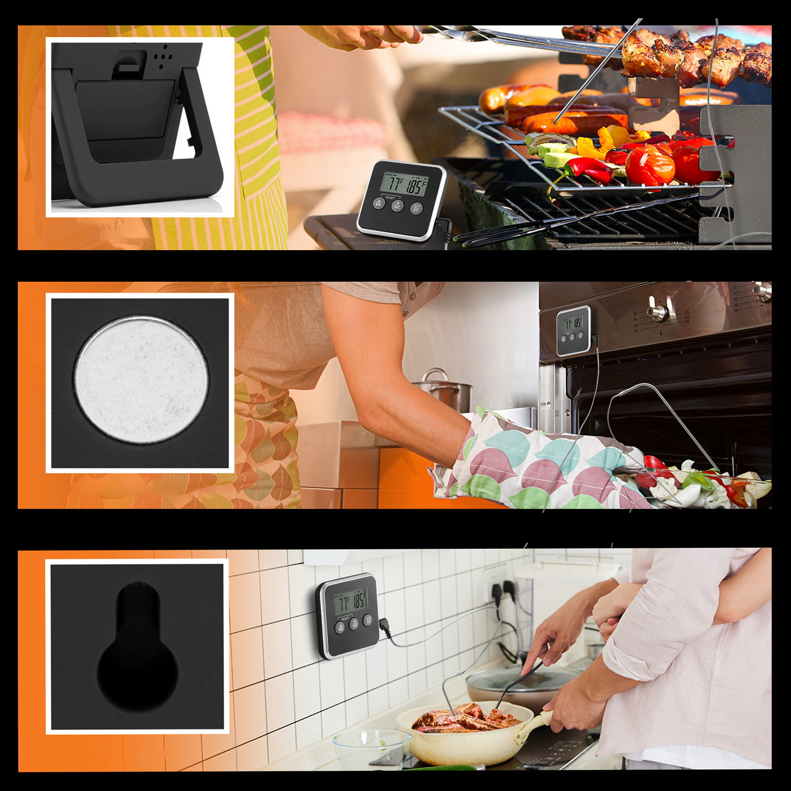 Digital Meat Thermometer for Cooking and Grilling,Large LCD Digital ...