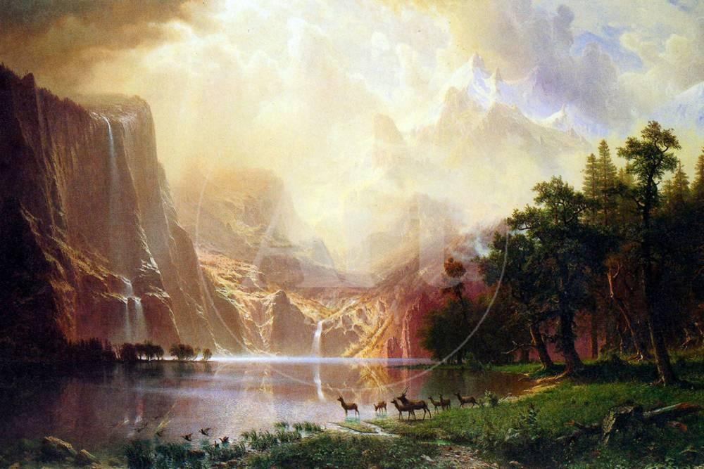Albert Bierstadt Between the Sierra Nevada Mountains, Animals Scenic ...