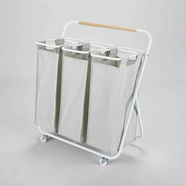 Whitmor Easy-Lift Triple Bag Metal Rolling Laundry Sorters, Beige ...