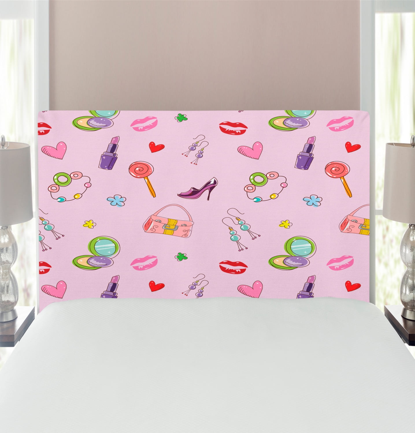 Cartoon Headboard, Girls Illustration with Fashion Accessories and ...