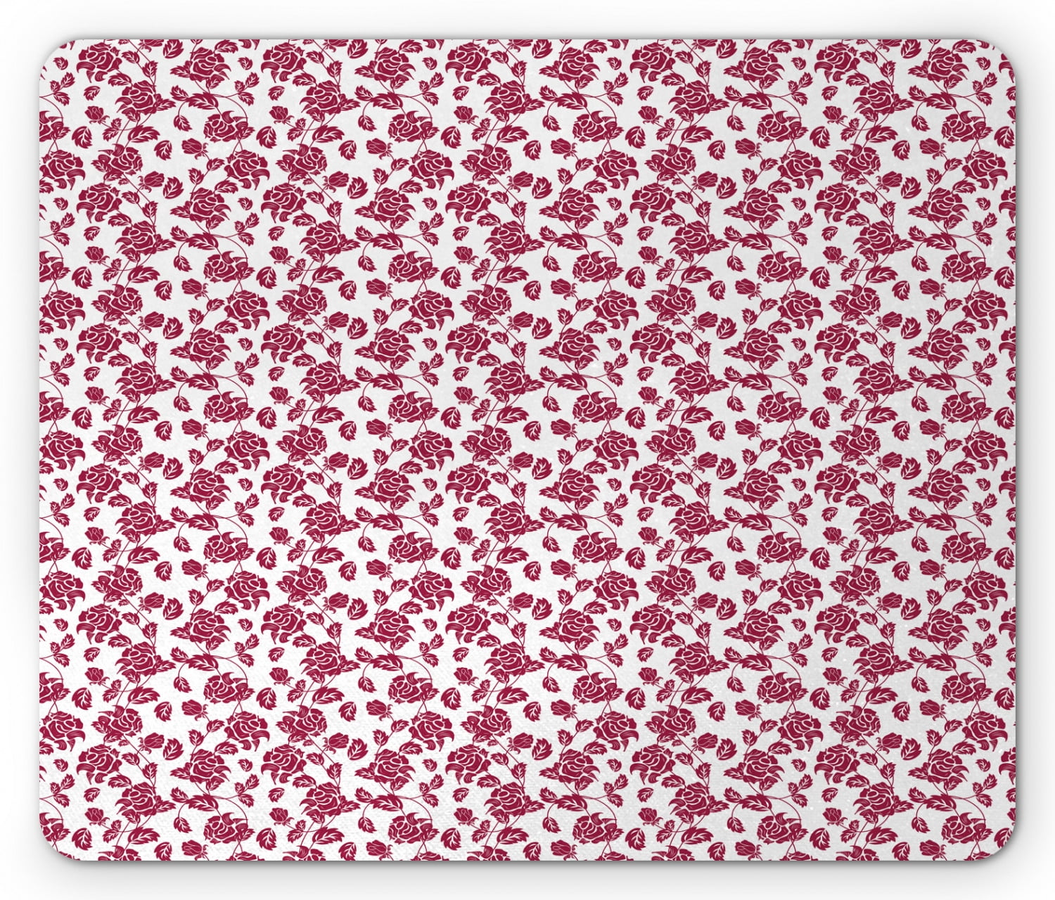 Rose Mouse Pad, Simplistic Solid Colored Roses with Peduncle and Leaves ...