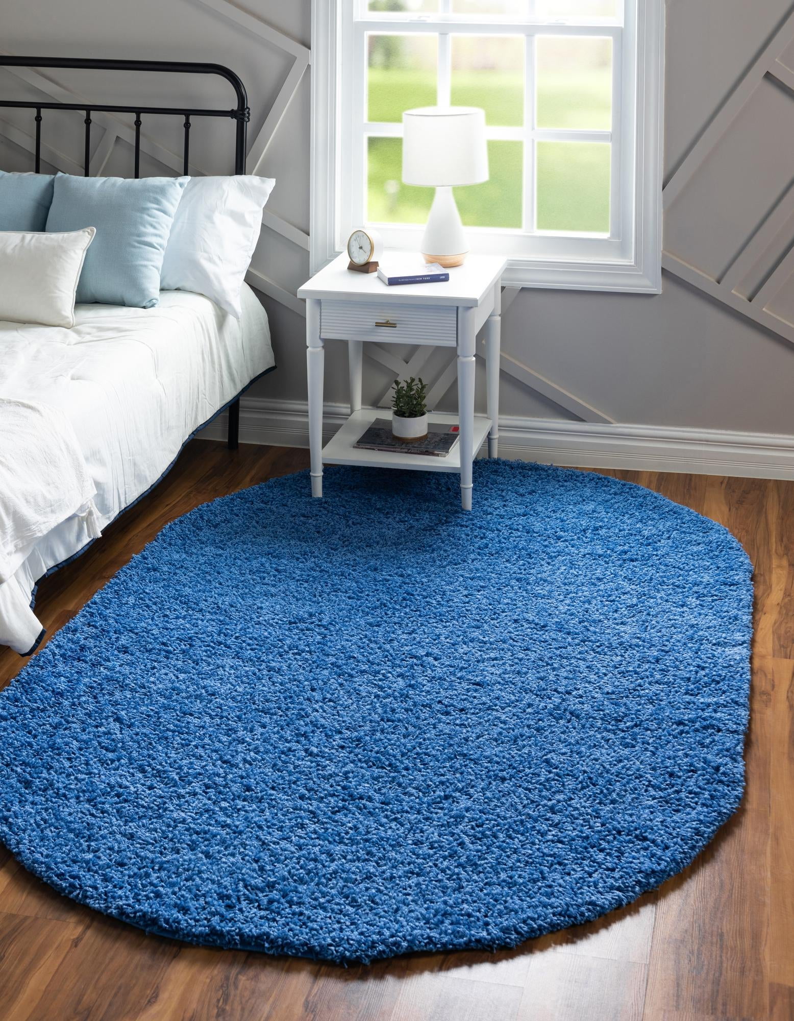 Rugs.com Solid Shag Collection Rug – 3' x 5' Oval Periwinkle Blue Shag ...