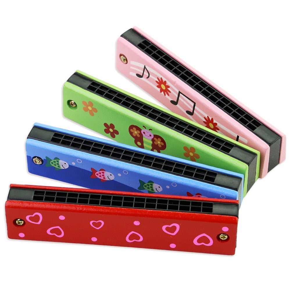 Hinrbtt Wooden 16 Hole Fruit Pattern Harmonica Musical Instrument ...
