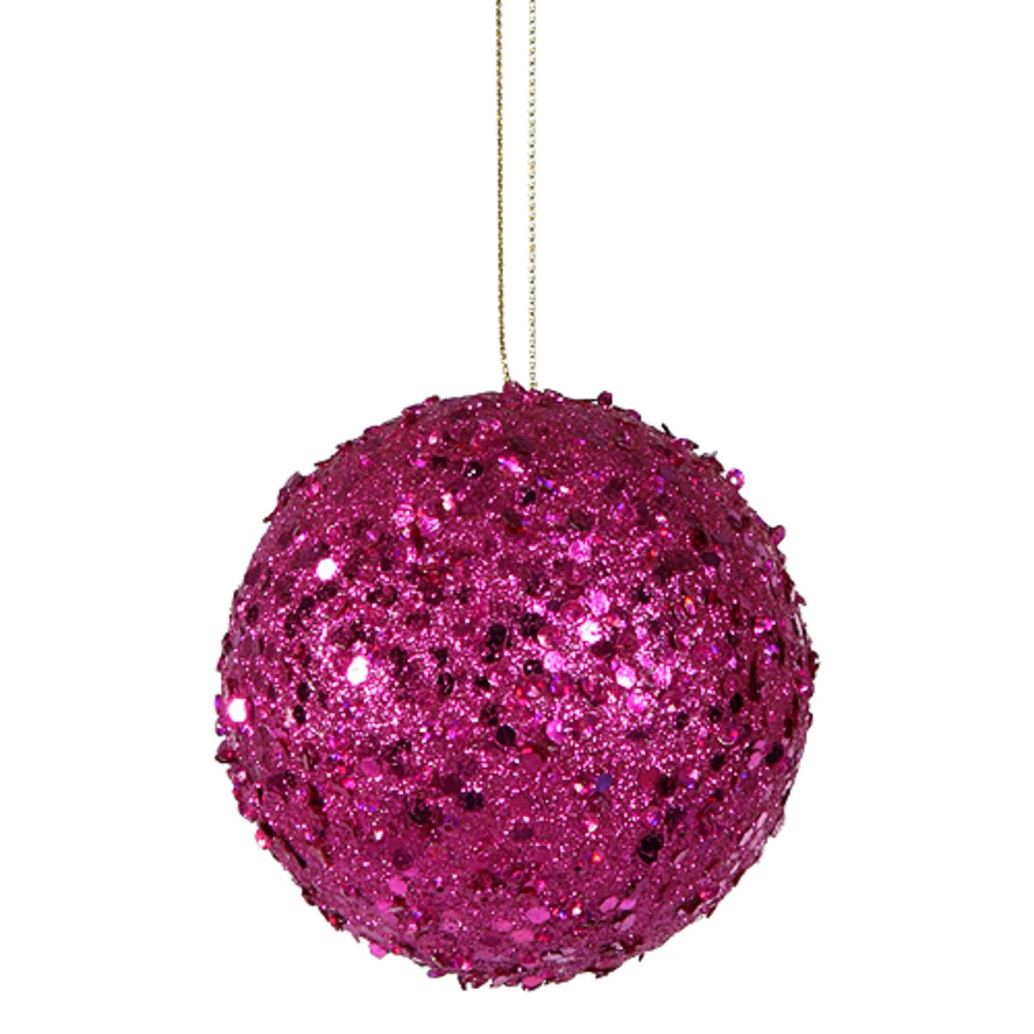 Fancy Fuschia Pink Holographic Glitter Drenched Christmas Ball Ornament ...