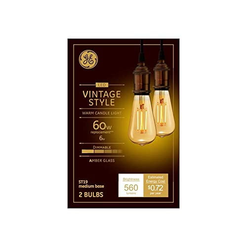 GE Vintage 2-Pack 60 W Equivalent Dimmable Amber Soft White St19 Vintage LED Light Fixture Light ...