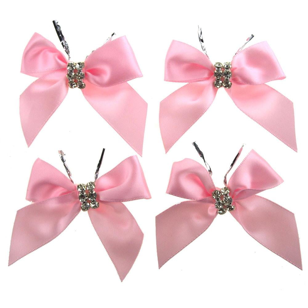 Pre-Tied Satin Bows with Rhinestone, 3-Inch, 4-Piece, Pink - Walmart.com