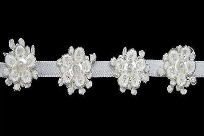 Lily 7/8" White Ivory Venice Lace Flower Sequins Bead Floral Trim 3/8 ...