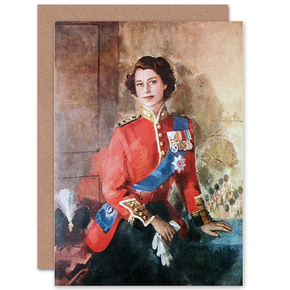 Painting Queen Elisabeth Military Regalia Portrait Greetings Card Plus ...