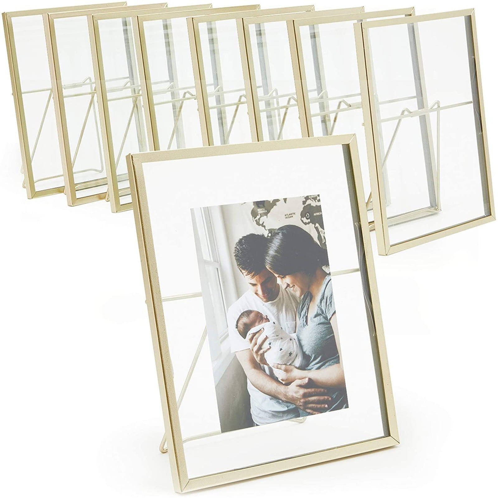8 Pack Gold 5x7 Floating Glass Picture Frames for Tabletop, Pressed ...