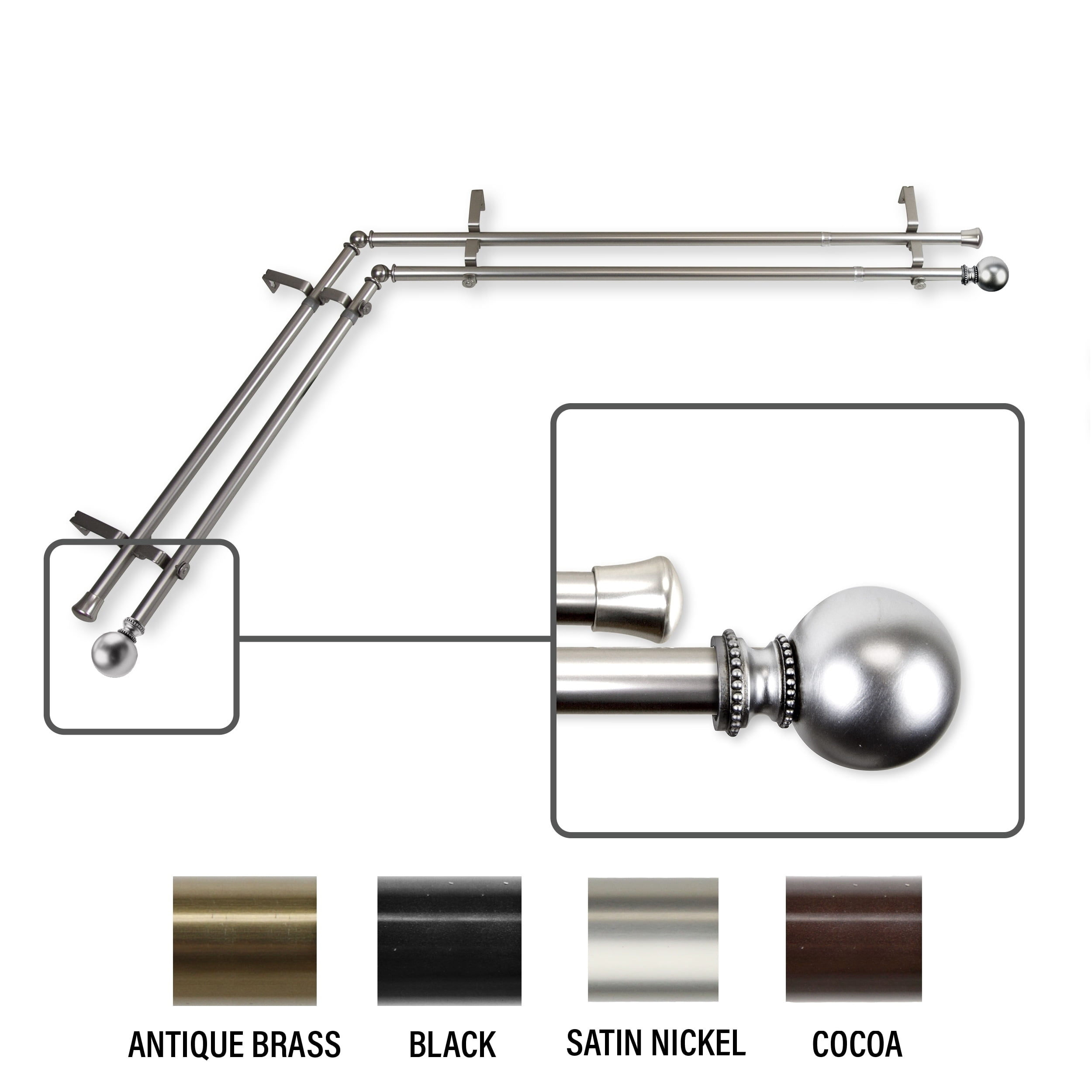 InStyleDesign Tegan Corner Window Double Curtain Rod 13/16 inch dia ...