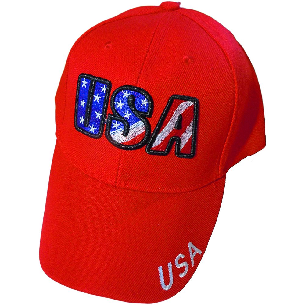 USA Stars and Stripes Letters Embroidered Baseball Cap/Hat (Red ...