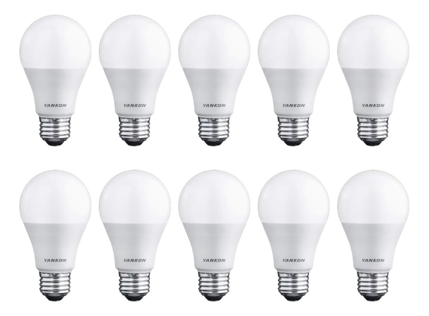Paquete de 10 focos LED Yankon A19 Consume 9W Ilumina 60W Luz fría ...